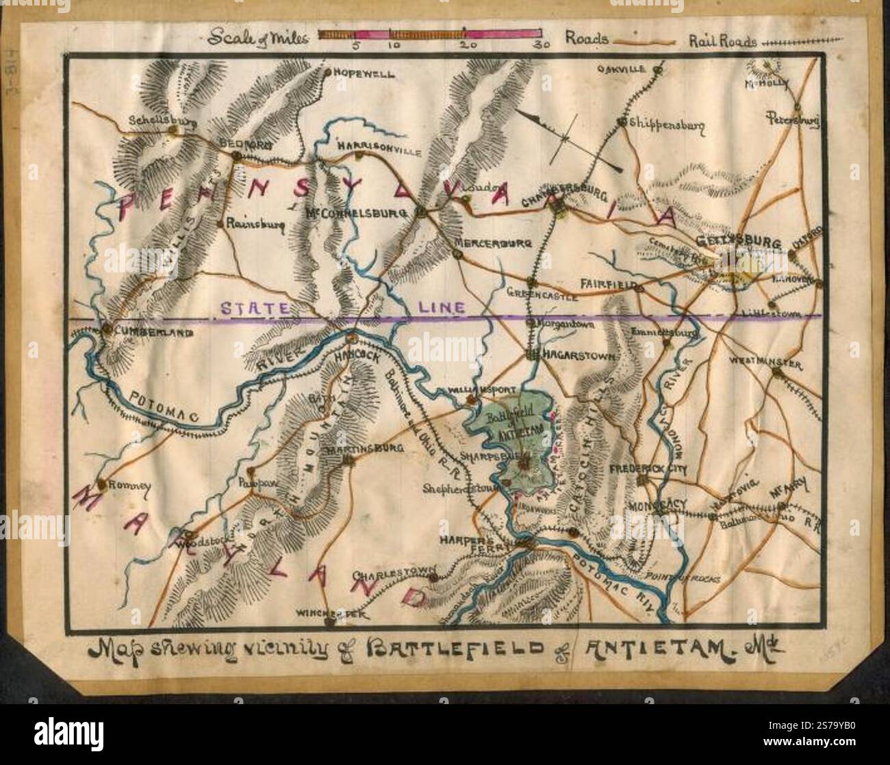 Map showing vicinity of battlefield of Antietam Md. 1862 by Sneden ...