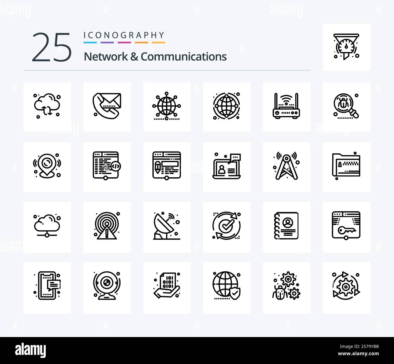 Network And Communications 25 Line icon pack including network. router ...