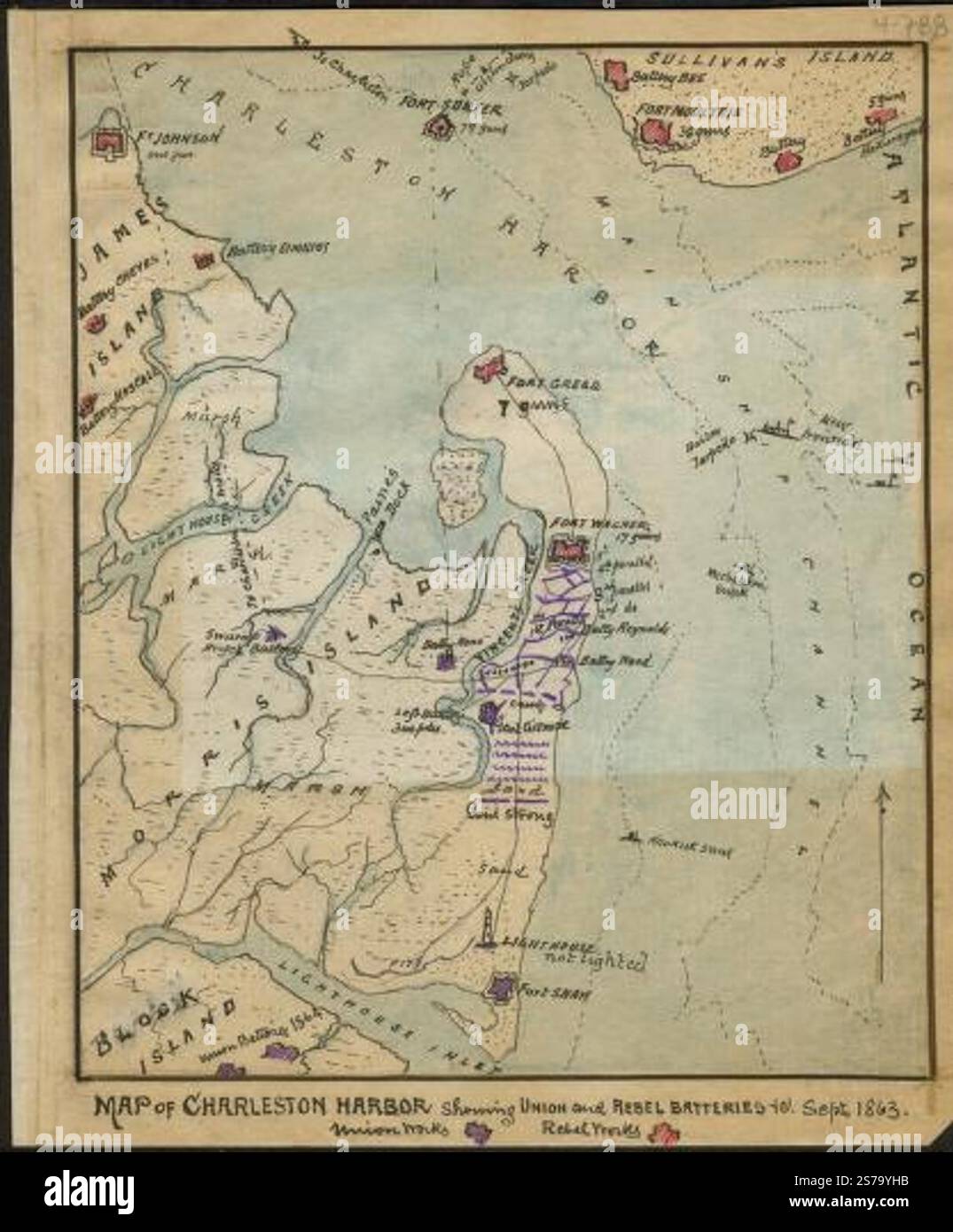 Map of Charleston Harbor showing Union and Rebel Batteries &c. Septr ...