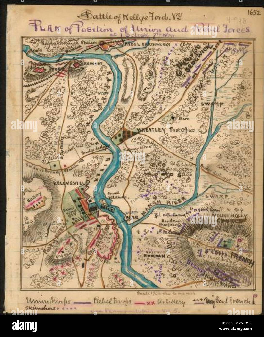 Battle of Kelly's Ford, Va. Plan of position of Union and Rebel forces ...