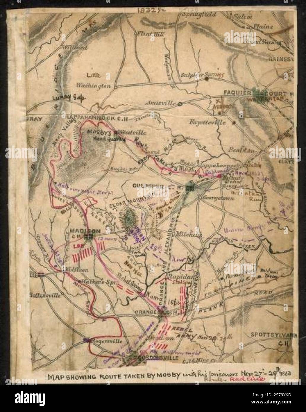 Map showing route taken by Mosby with his prisoners, Nov. 27th-29th ...