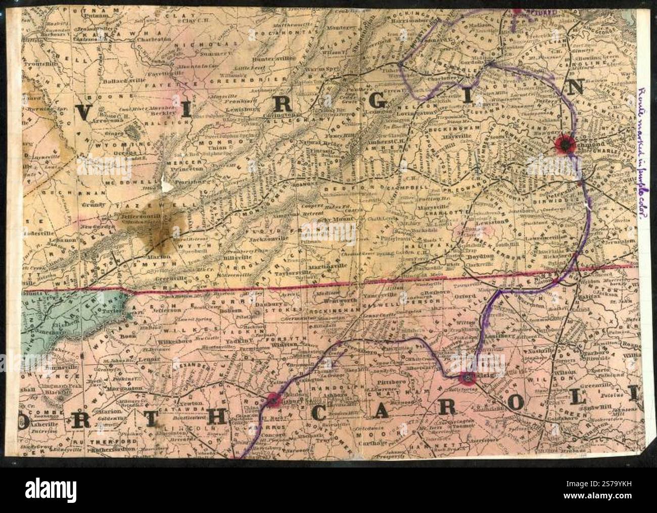 [Map of Mosby's route through Virginia and North Carolina]. 1863 by ...