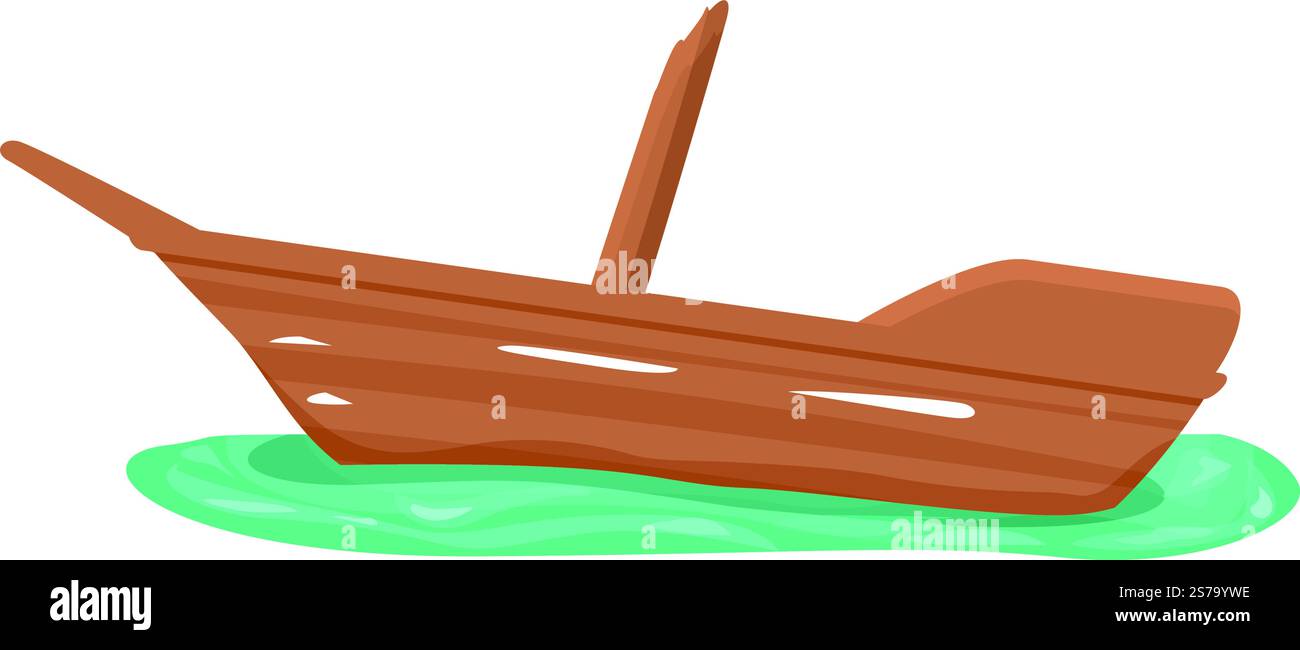 Broken ship icon cartoon vector. Old boat. Ocean wave. Broken ship icon ...