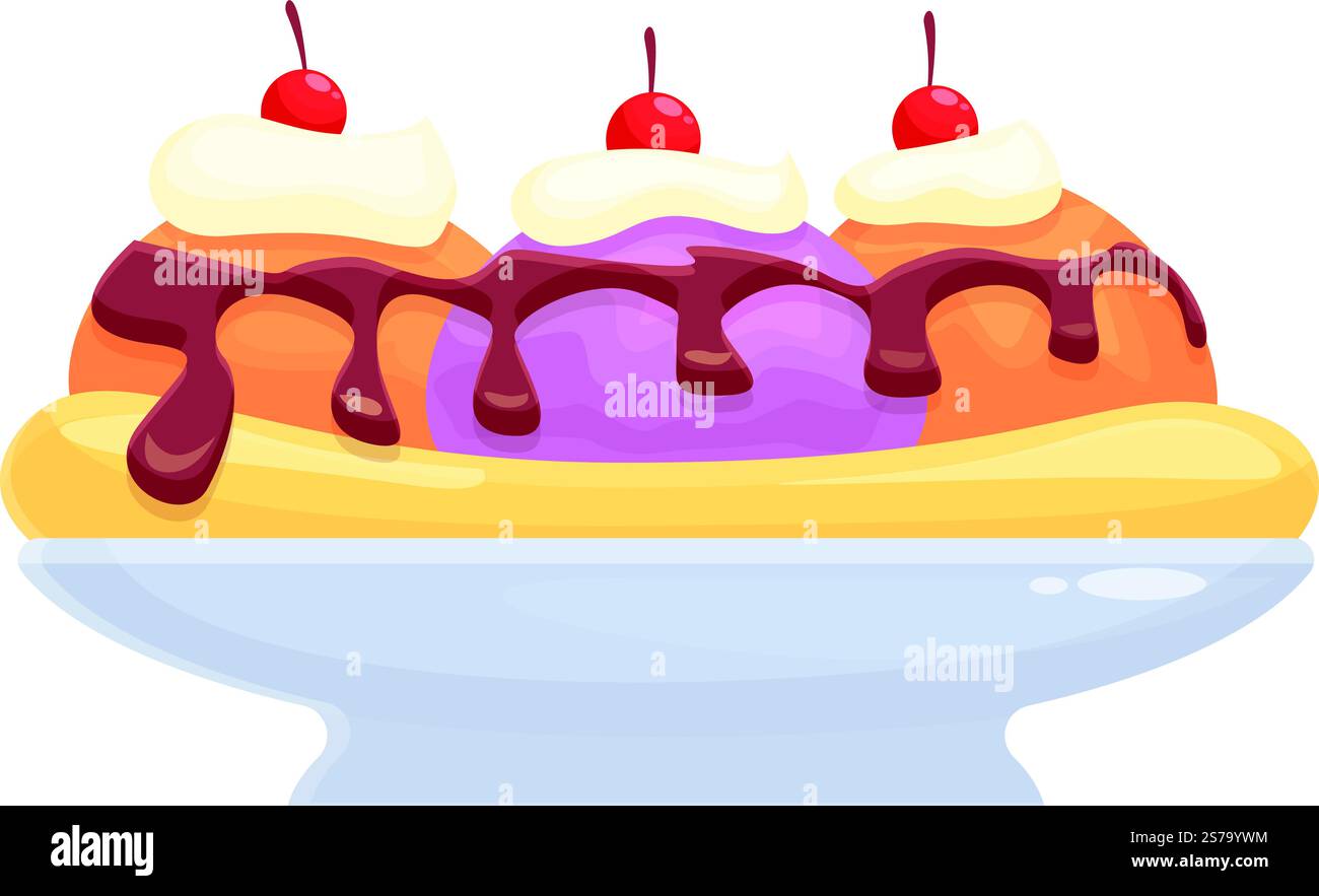 Fresh banana split icon cartoon vector. Ice frozen. Sweet snack. Fresh ...