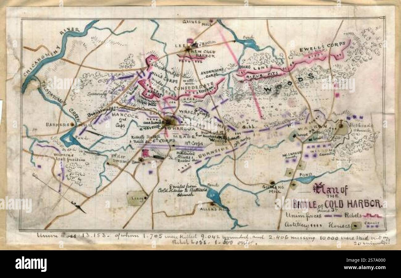 Plan of the Battle of Cold Harbor, June 3rd. 1864 by Sneden Robert Knox ...