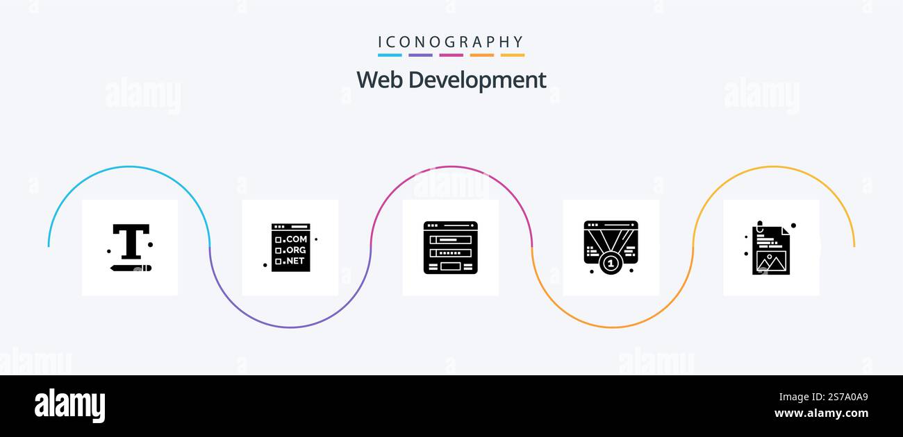 Web Development Glyph 5 Icon Pack Including promotion. badge ...
