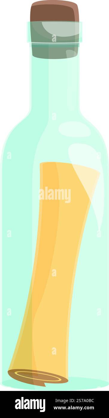 Floating bottle icon cartoon vector. Water pirate. Post note. Floating ...