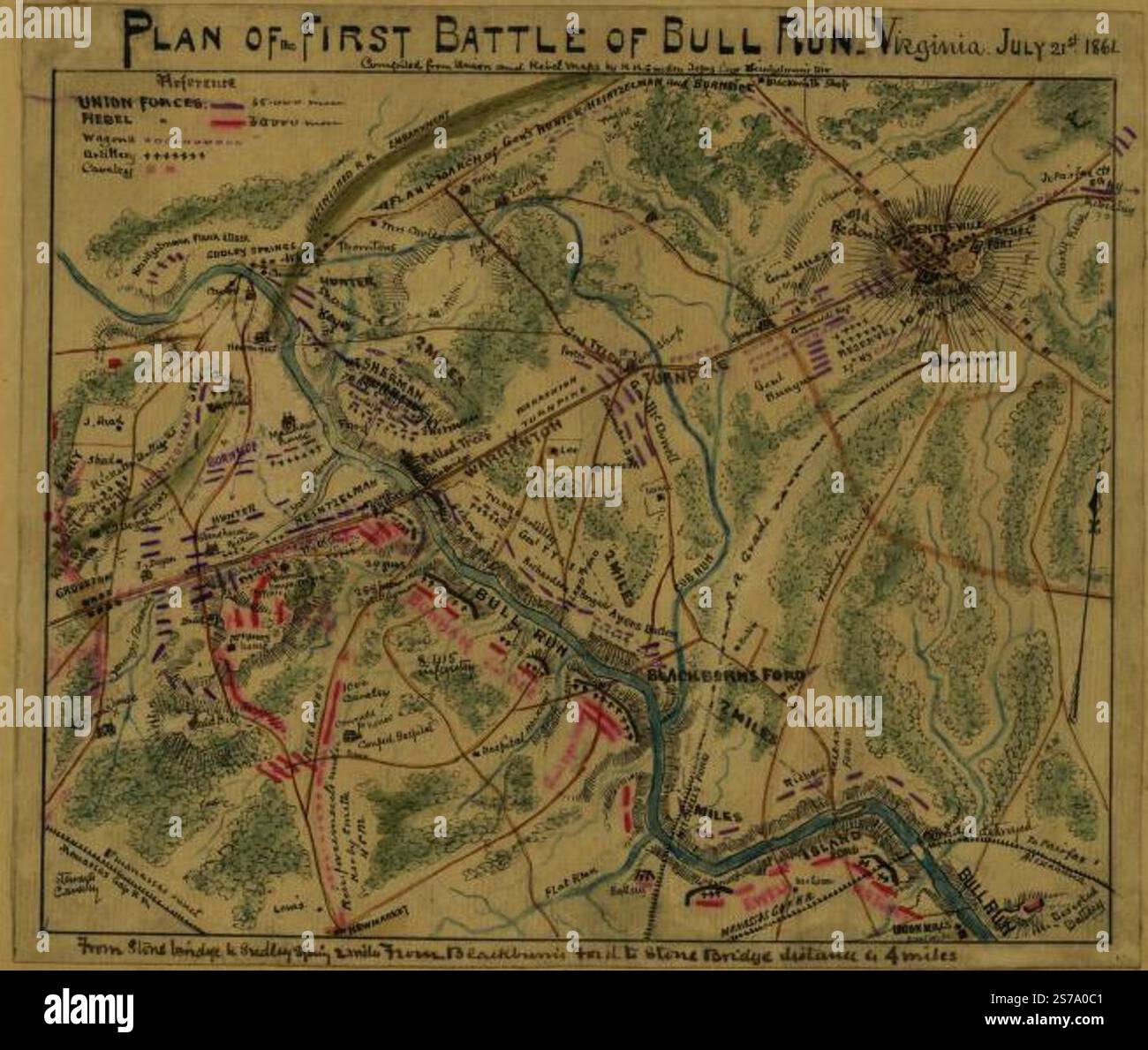 Plan of the First Battle of Bull Run, Virginia. July 21st 1861. 1861 by ...
