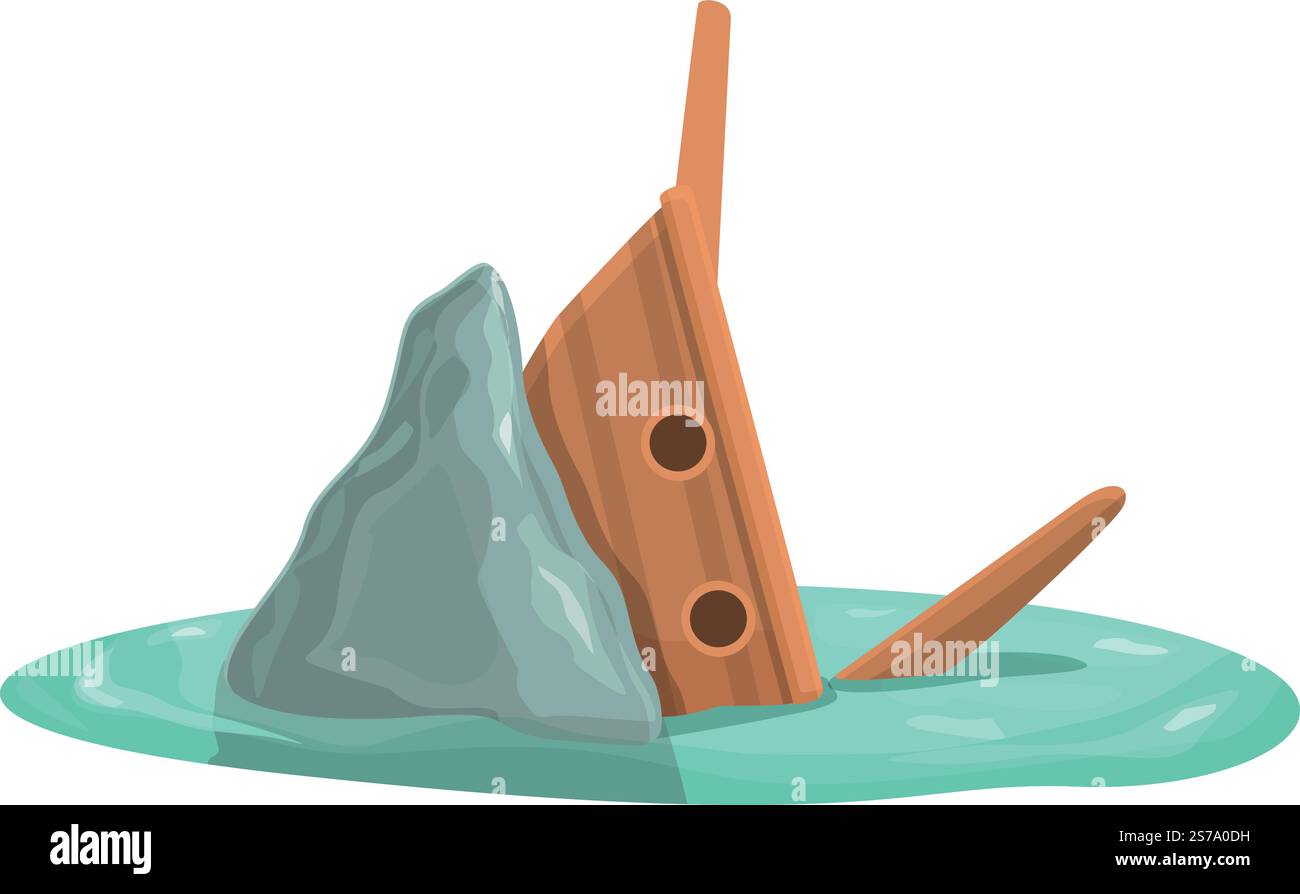 Stone shipwreck icon cartoon vector. Ship pirate. Boat broken. Stone ...
