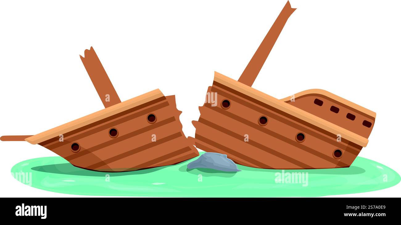 Sea shipwreck icon cartoon vector. Old ship. Ocean island. Sea ...