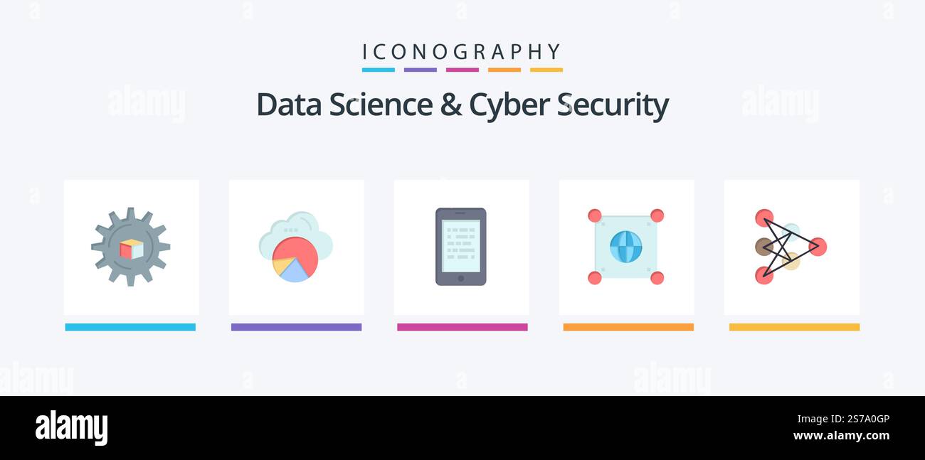 Data Science And Cyber Security Flat 5 Icon Pack Including learning ...