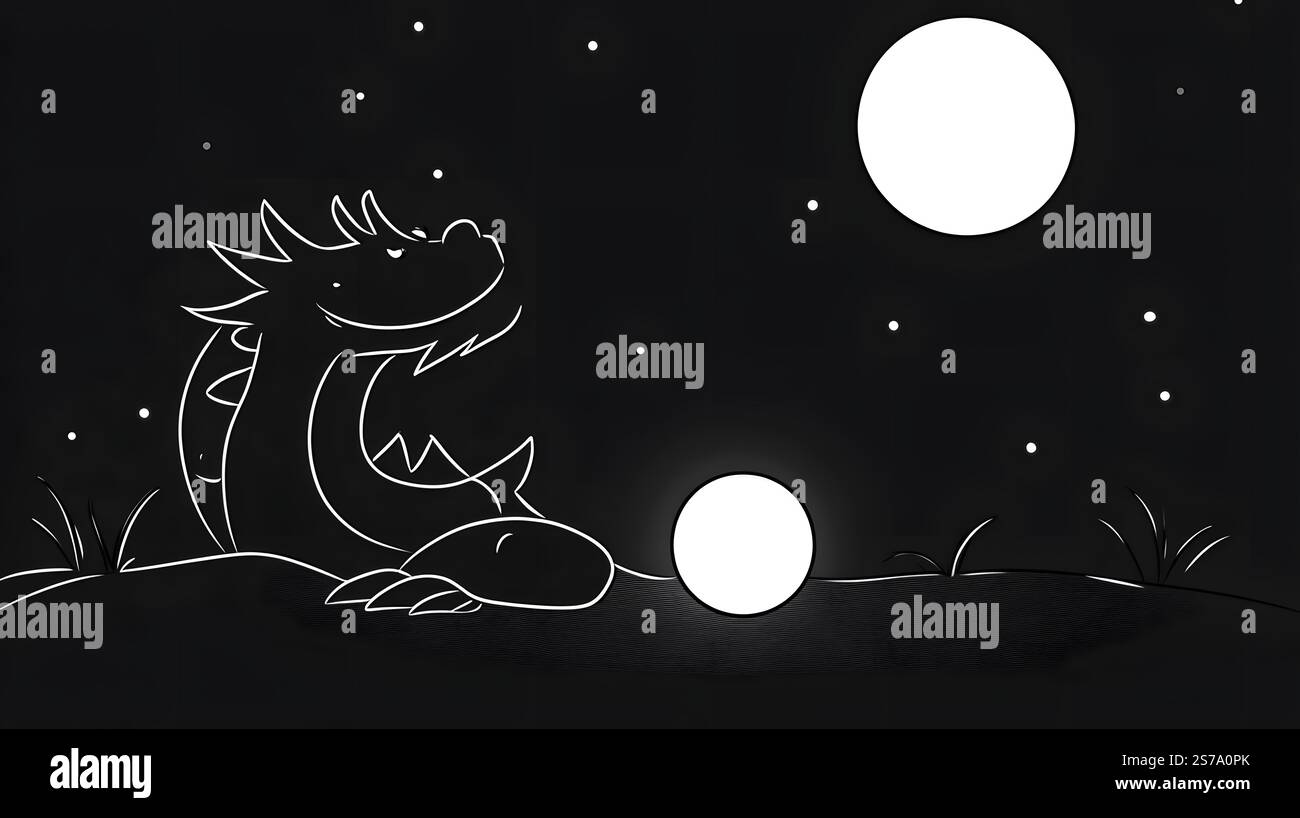 Serene Chinese Dragon Curled Around Glowing Sacred Pearl Against ...