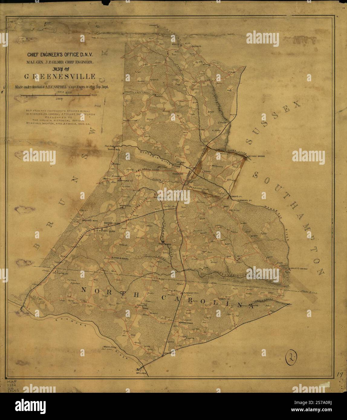 Map of Greensville. 1864 by Confederate States of America. Army. Dept ...