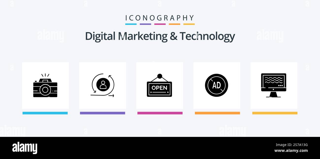 Digital Marketing And Technology Glyph 5 Icon Pack Including streaming ...