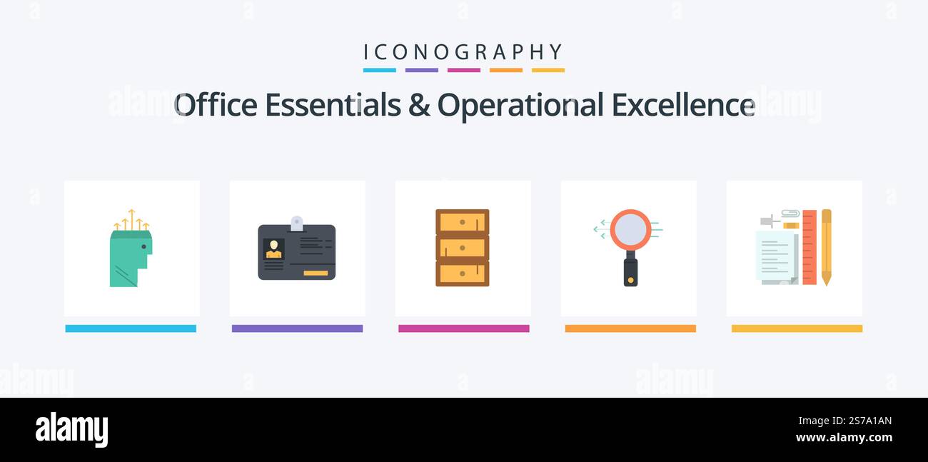 Office Essentials And Operational Exellence Flat 5 Icon Pack Including ...