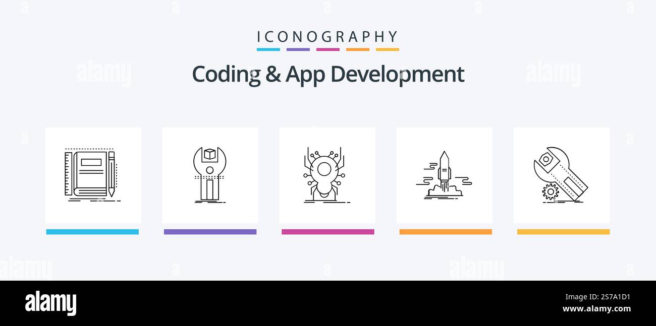 Coding And App Development Line 5 Icon Pack Including Installation Settings Pocket Document