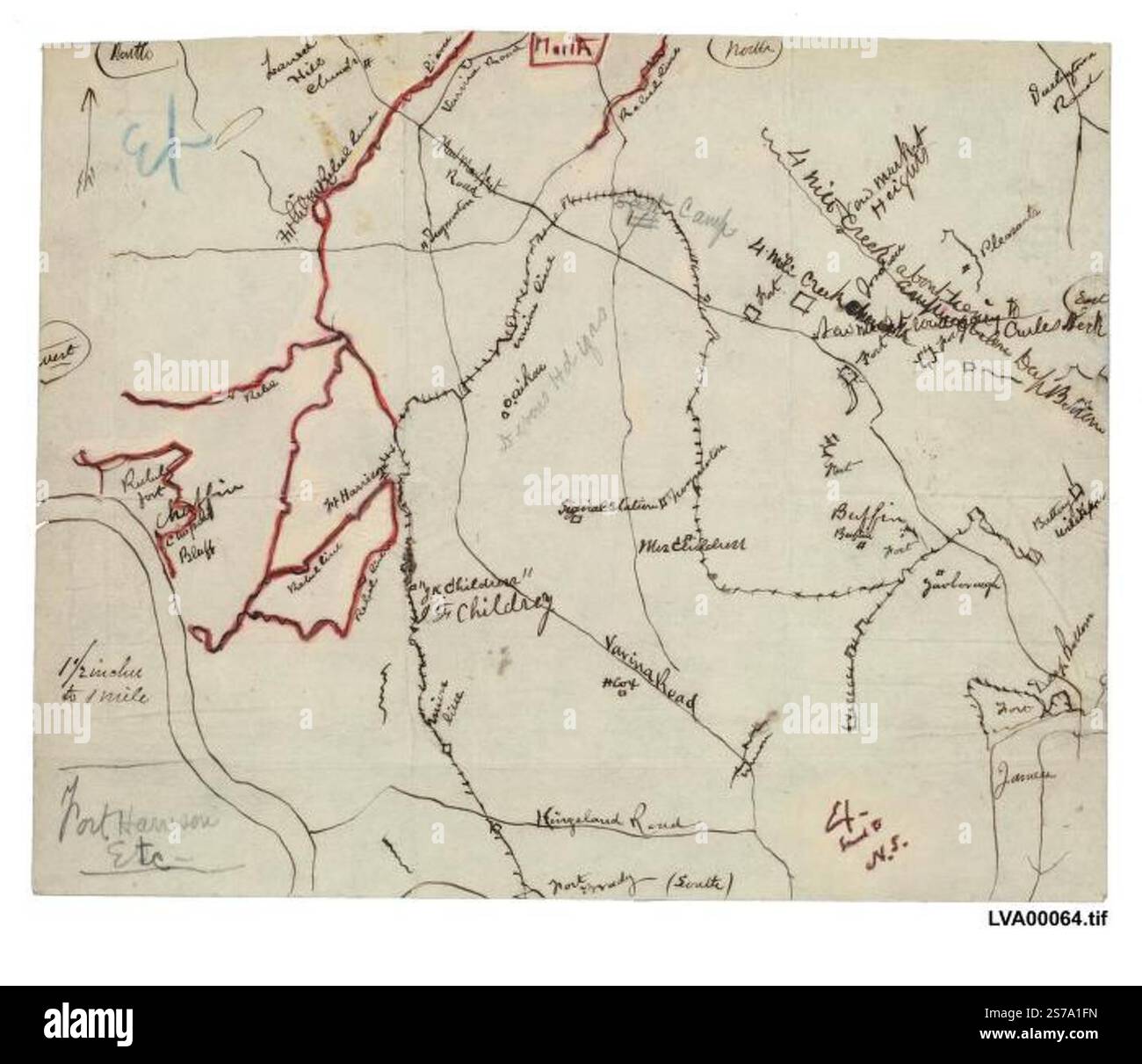 [Map of the Chaffin's Bluff area of Henrico County, Virginia] 1800 by ...