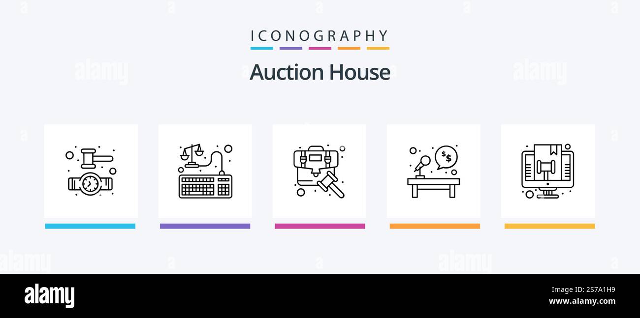Auction Line 5 Icon Pack Including judge. web. law. table. microphone ...