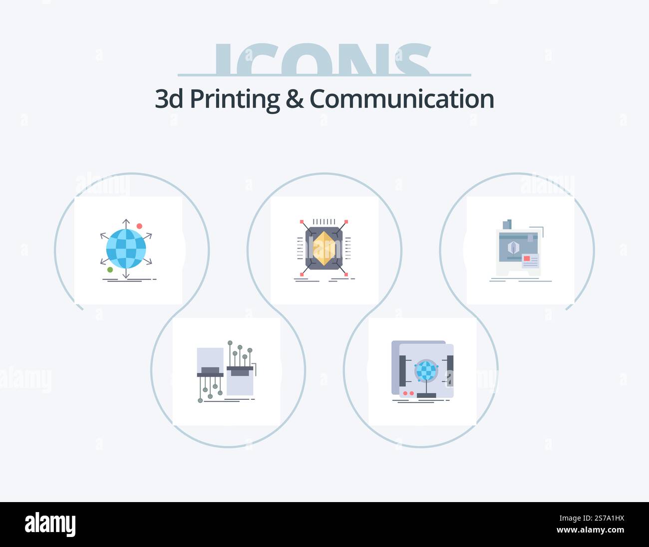 3d Printing And Communication Flat Icon Pack 5 Icon Design. rapid ...