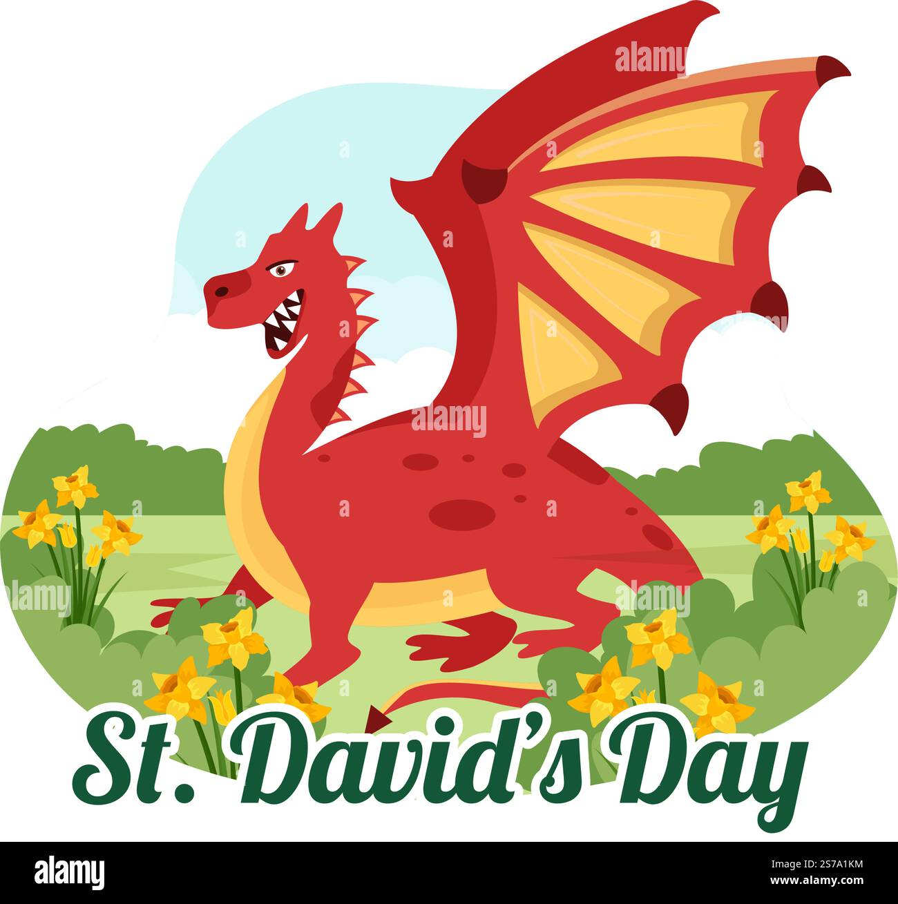 Happy St David’s Day on March 1 Illustration with Welsh Dragons and ...