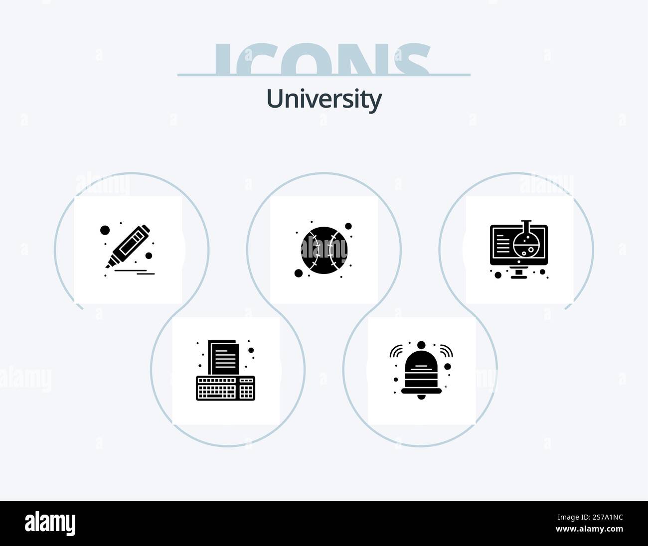 University Glyph Icon Pack 5 Icon Design. lab. highlighter. sport. ball ...