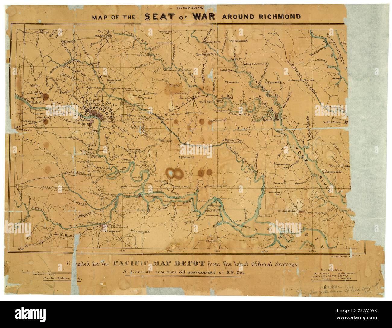 Map of the seat of war around Richmond 1862 by Butlers B. F., Gensoul A ...