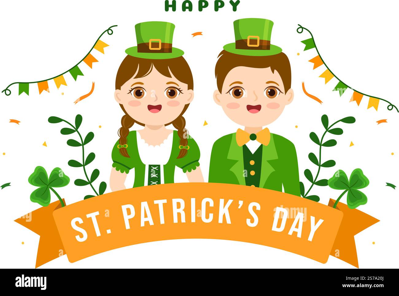 Happy St Patricks Day Illustration with Kids, Golden Coins, Green Hat ...
