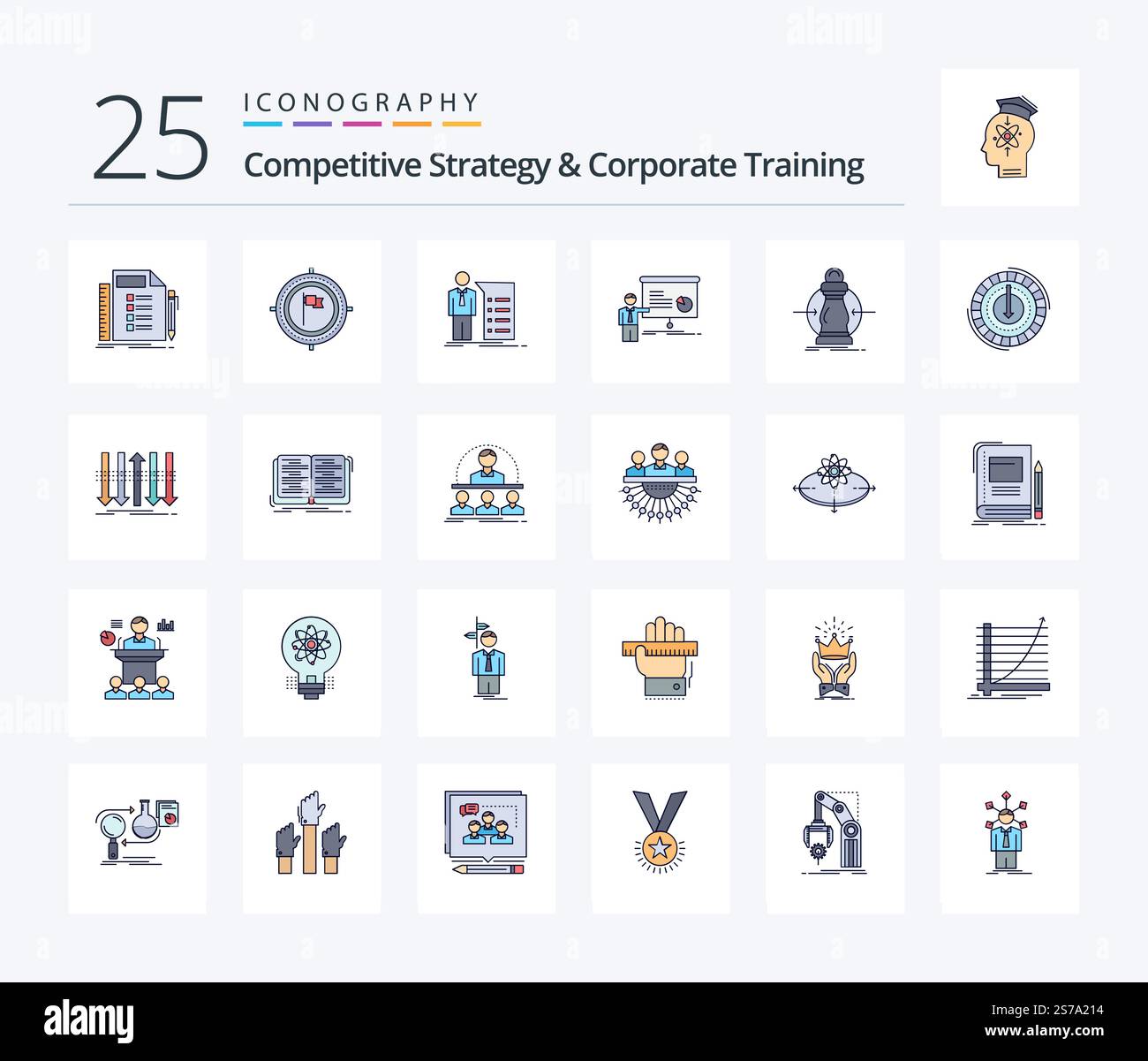 Competitive Strategy And Corporate Training 25 Line Filled icon pack ...