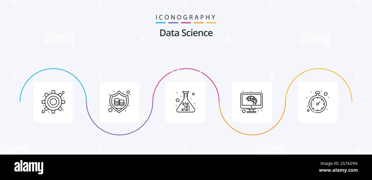 Data Science Line 5 Icon Pack Including time. clock. binary. computer ...