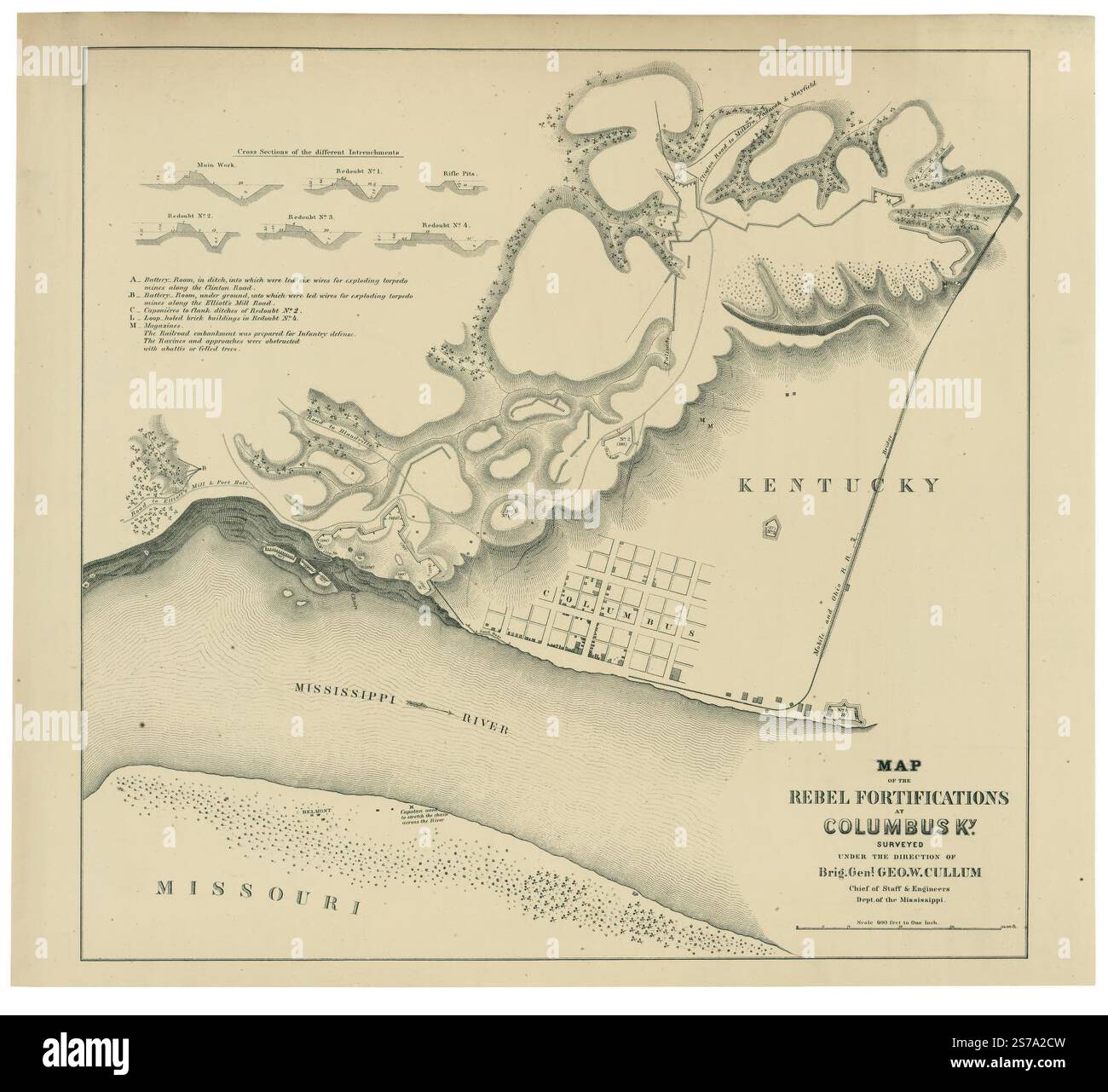 Map of the rebel fortifications at Columbus, Ky. 1862 by Cullum George ...