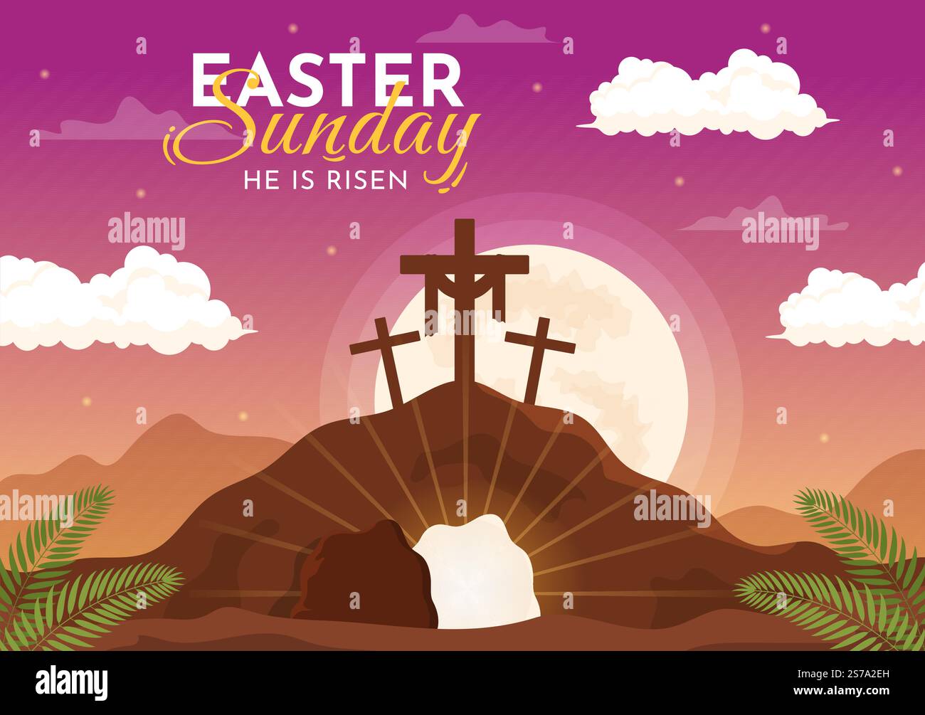 Happy Easter Sunday Day Illustration with Jesus, He is Risen and ...
