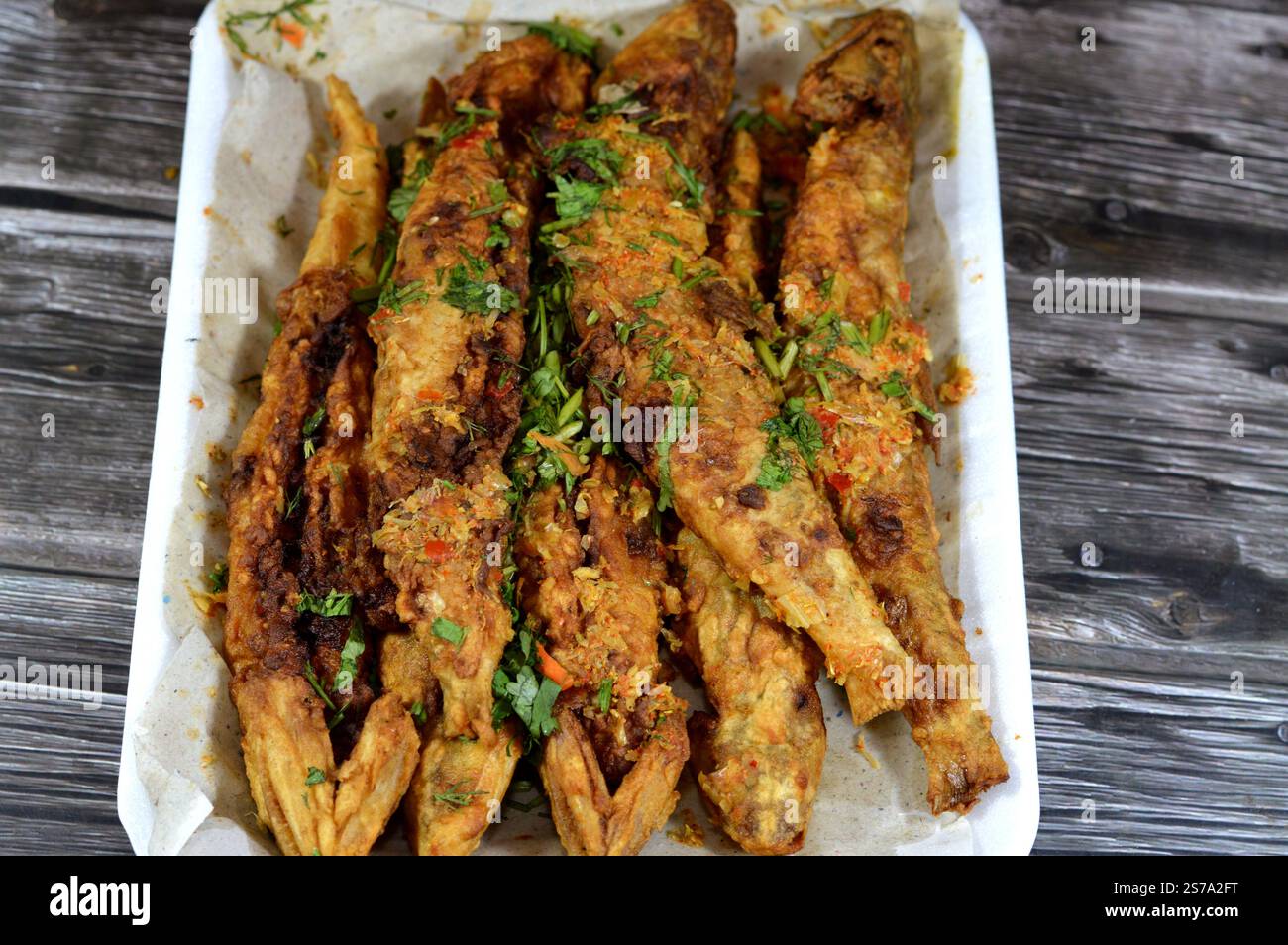 Fried Saurida undosquamis, the brushtooth lizardfish, large-scale ...