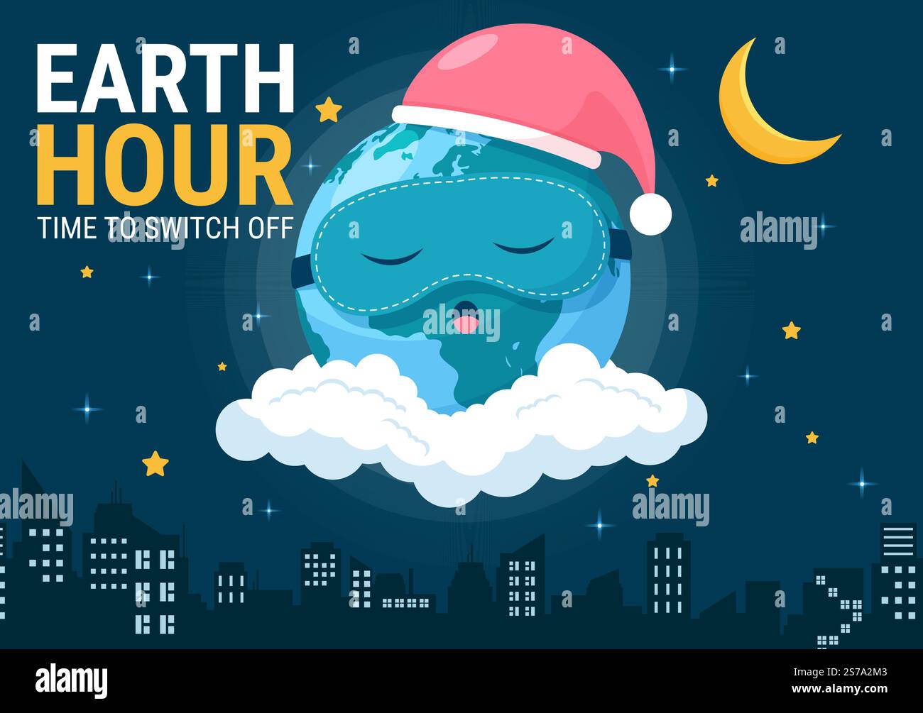 Happy Earth Hour Day Illustration with Lightbulb, World Map and Time to ...