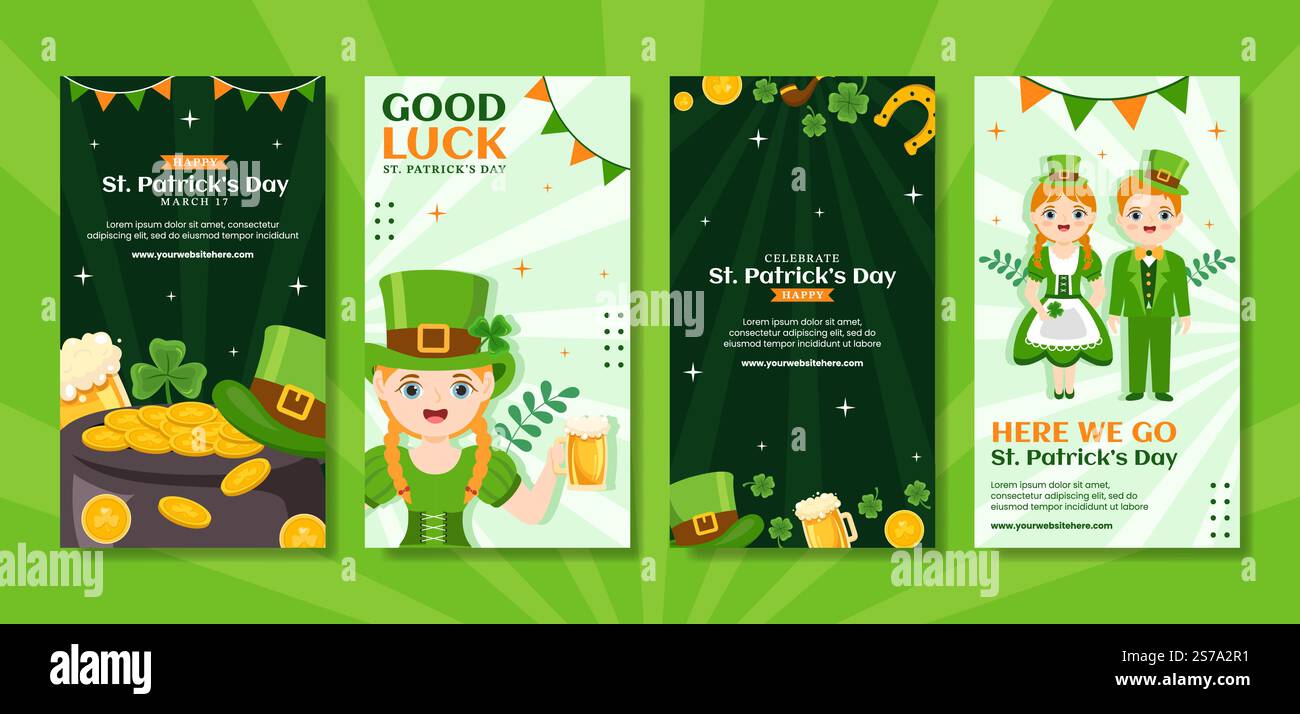 Happy St Patricks Day Social Media Stories Flat Cartoon Hand Drawn ...