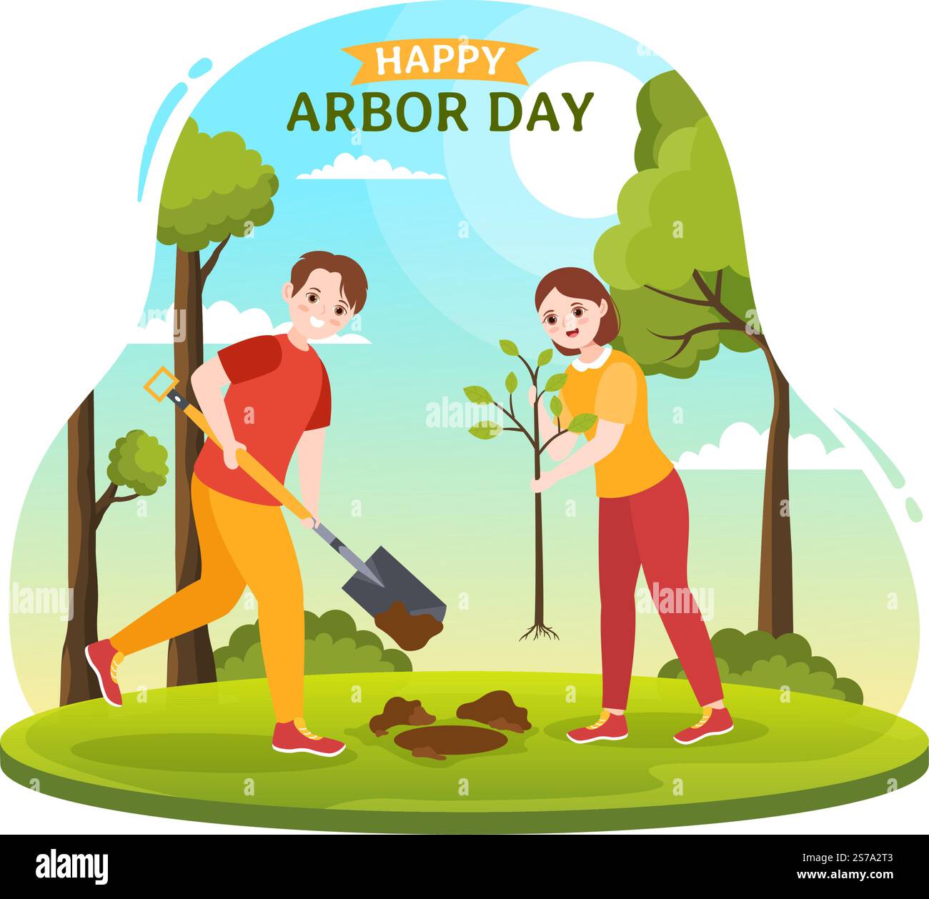 Happy Arbor Day on April 28 Illustration with Green Tree, Garden Tools ...
