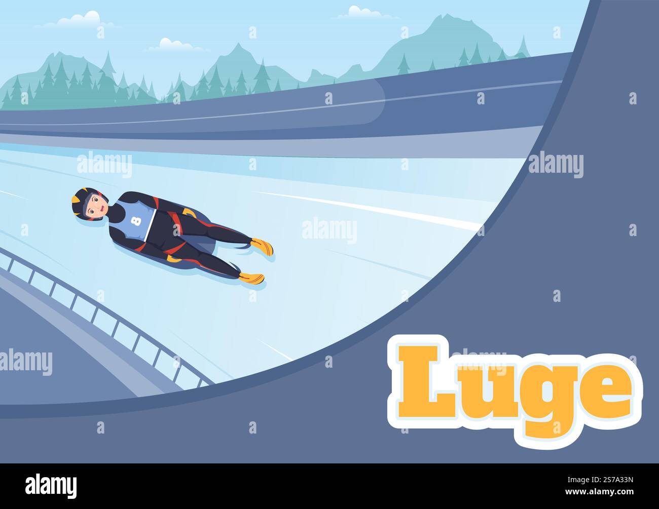 Luge Sled Race Athlete Winter Sport Illustration with Riding a Sledding ...