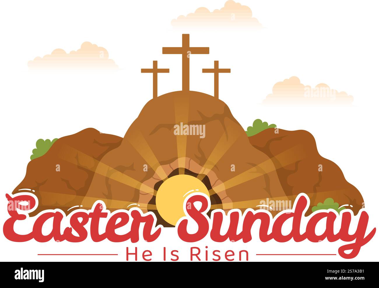 Happy Easter Sunday Day Illustration with Jesus, He is Risen and ...