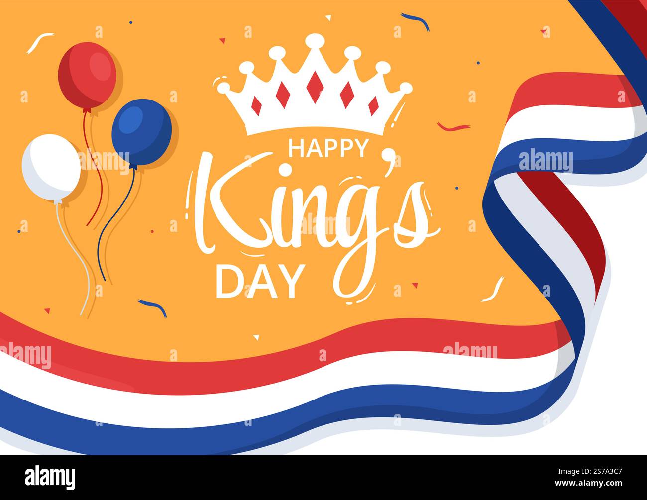 Happy Kings Netherlands Day Illustration with Waving Flags and King ...