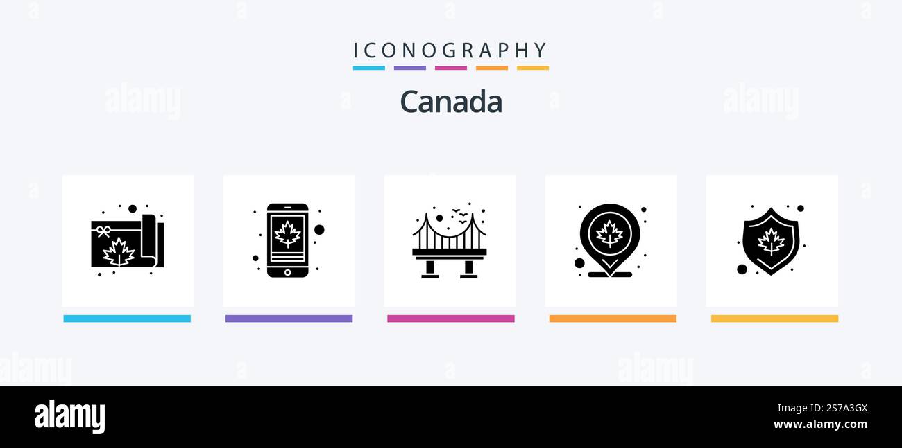 Canada Glyph 5 Icon Pack Including leaf. map. architecture. location ...