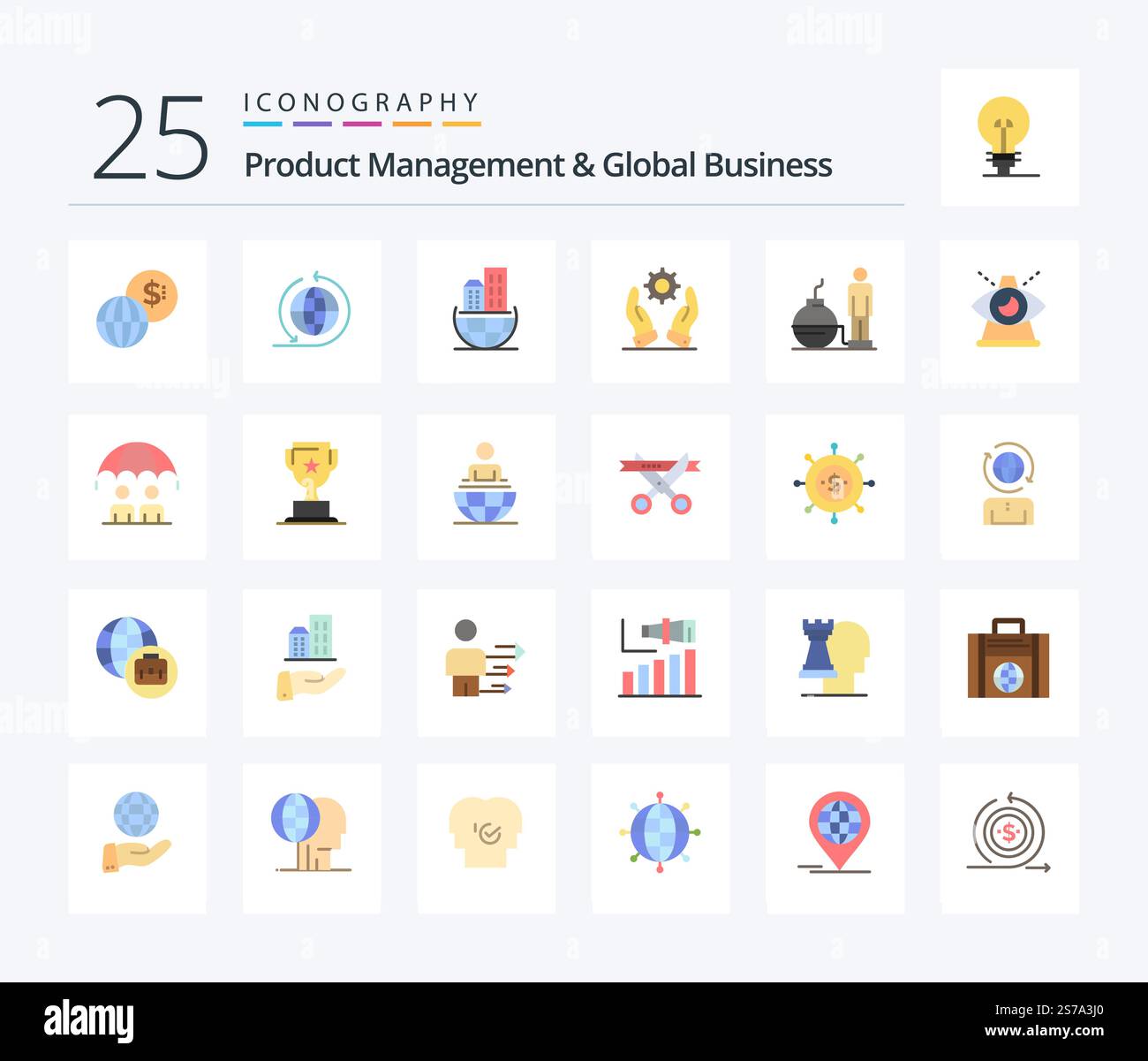 Product Managment And Global Business 25 Flat Color icon pack including ...