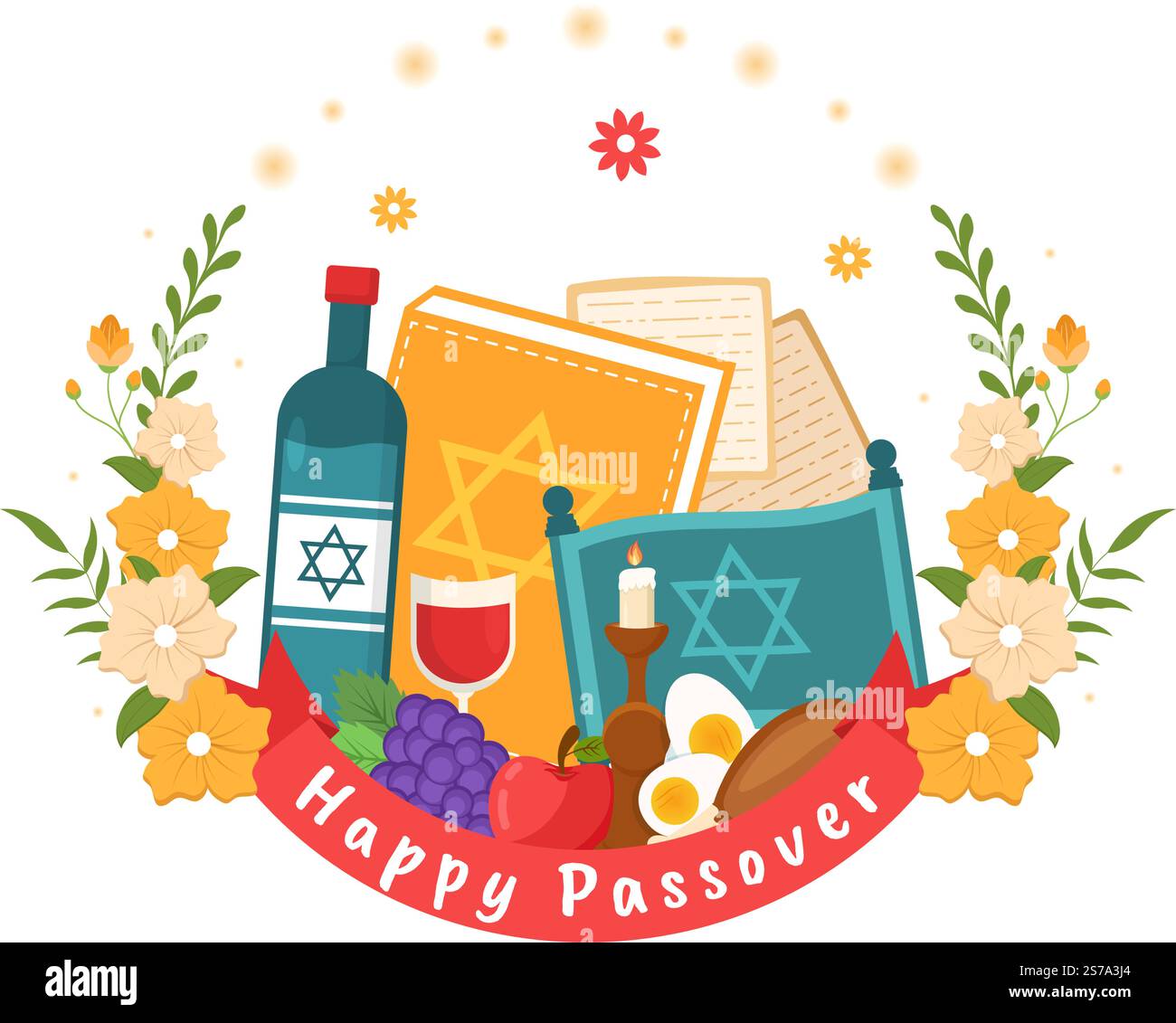 Happy Passover Illustration with Wine, Matzah and Pesach Jewish Holiday ...