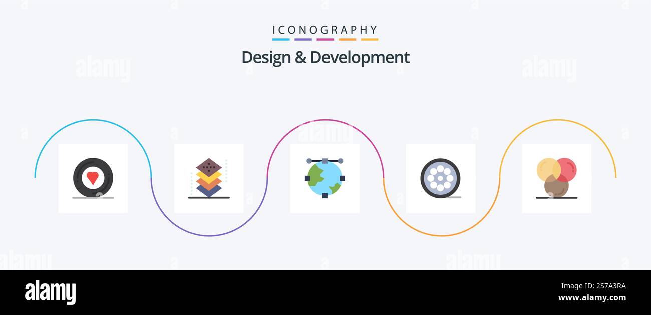 Design and Development Flat 5 Icon Pack Including web. line. programing. design. globe Stock ...