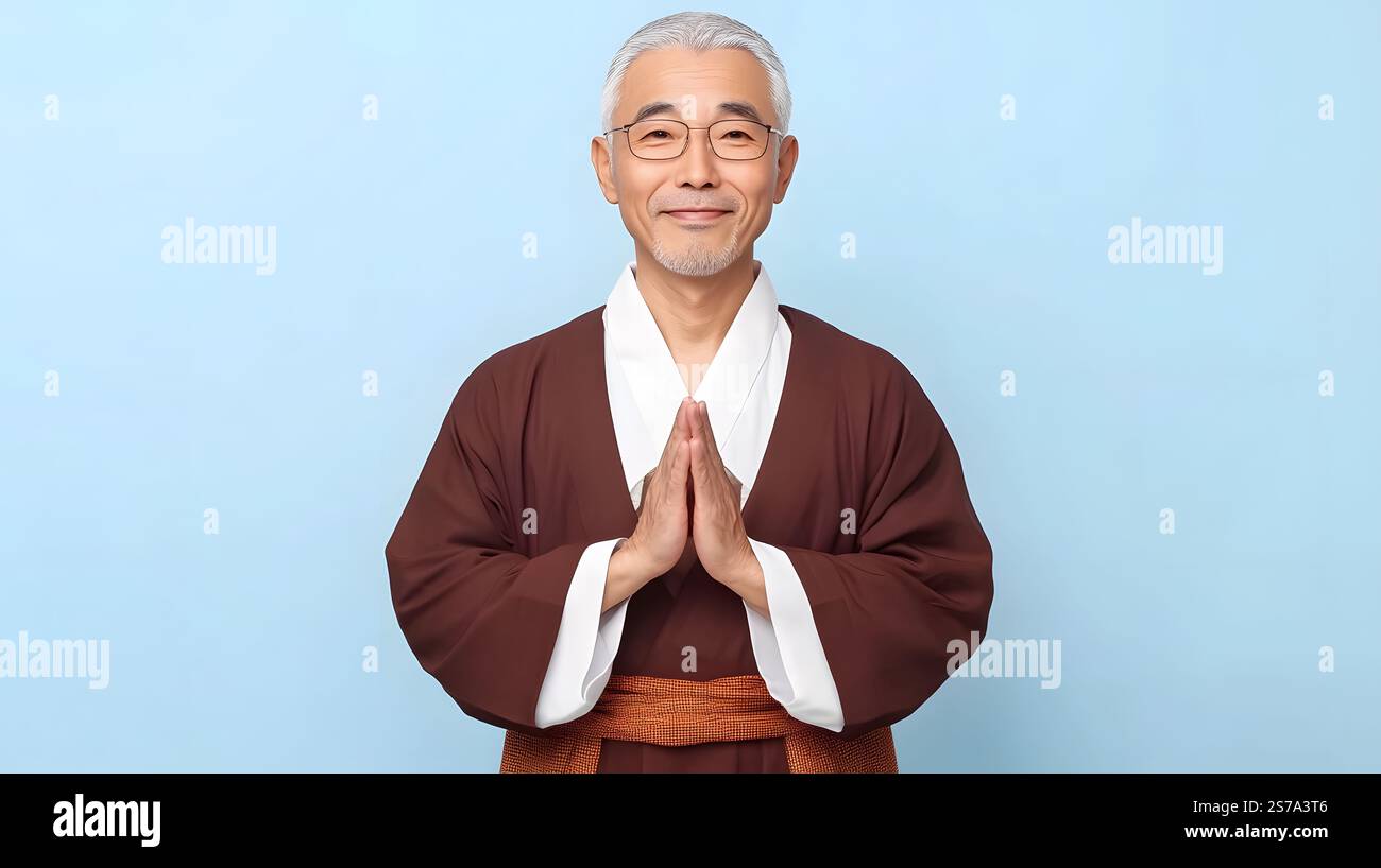Portrait of an elderly Asian man dressed in traditional attire,standing ...