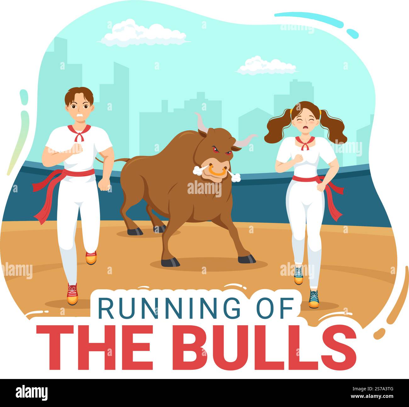 Running of the Bulls Illustration with Bullfighting Show in Arena in ...