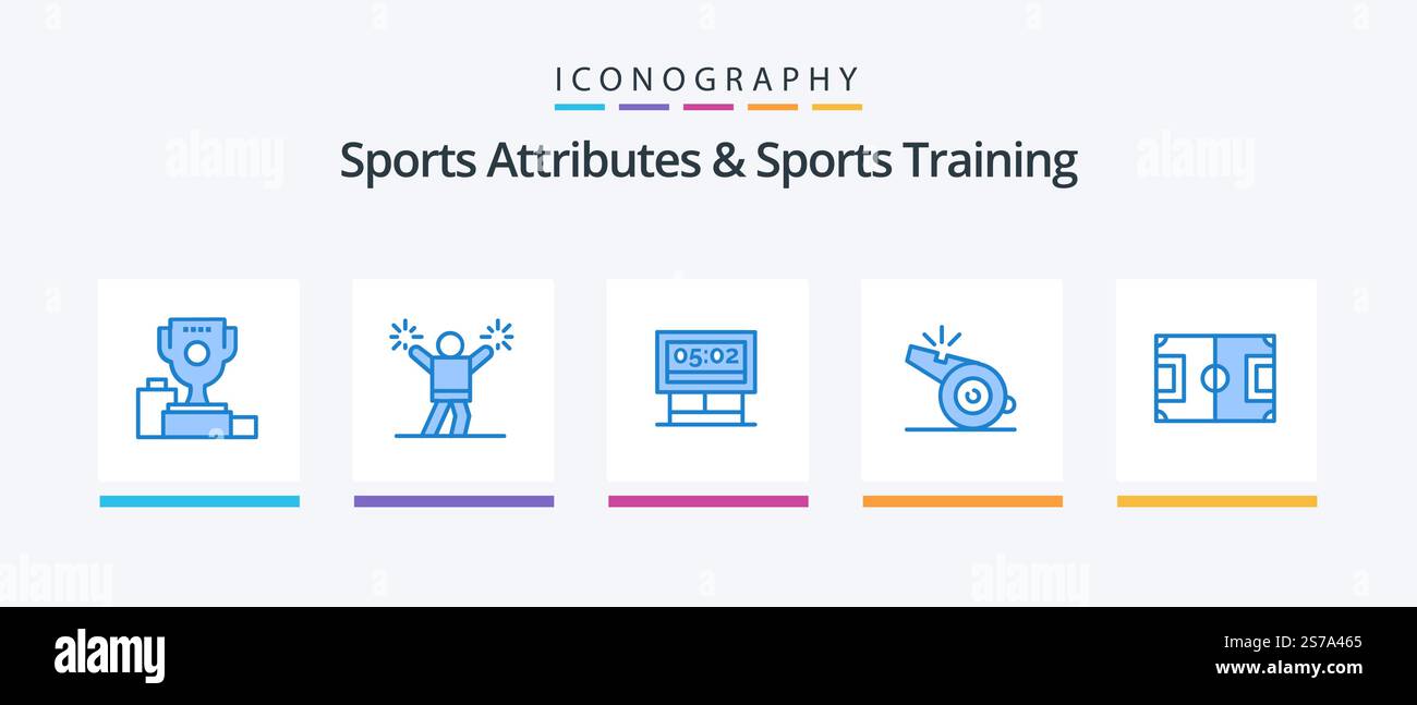 Sports Atributes And Sports Training Blue 5 Icon Pack Including field ...