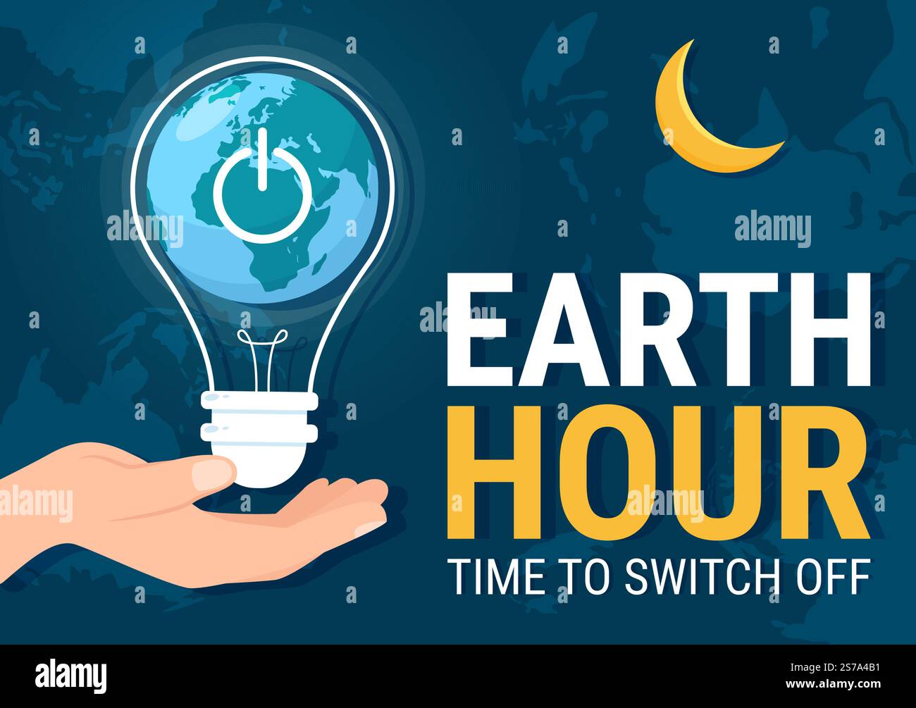 Happy Earth Hour Day Illustration with Lightbulb, World Map and Time to ...