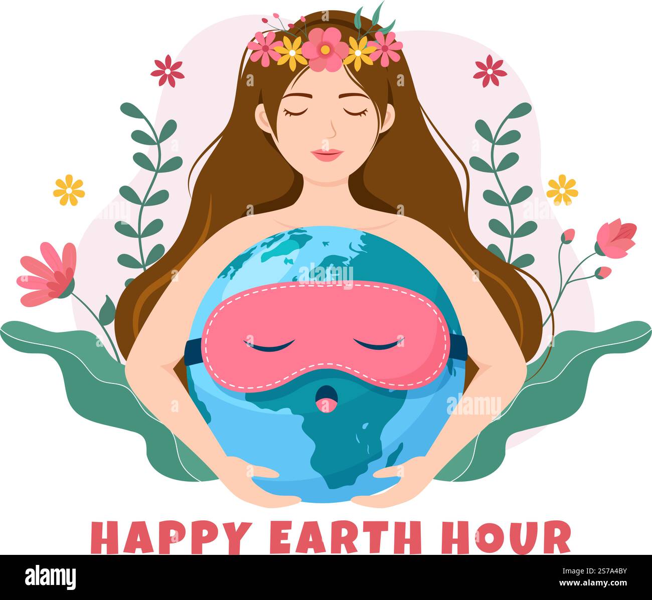 Happy Earth Hour Day Illustration with Lightbulb, World Map and Time to ...