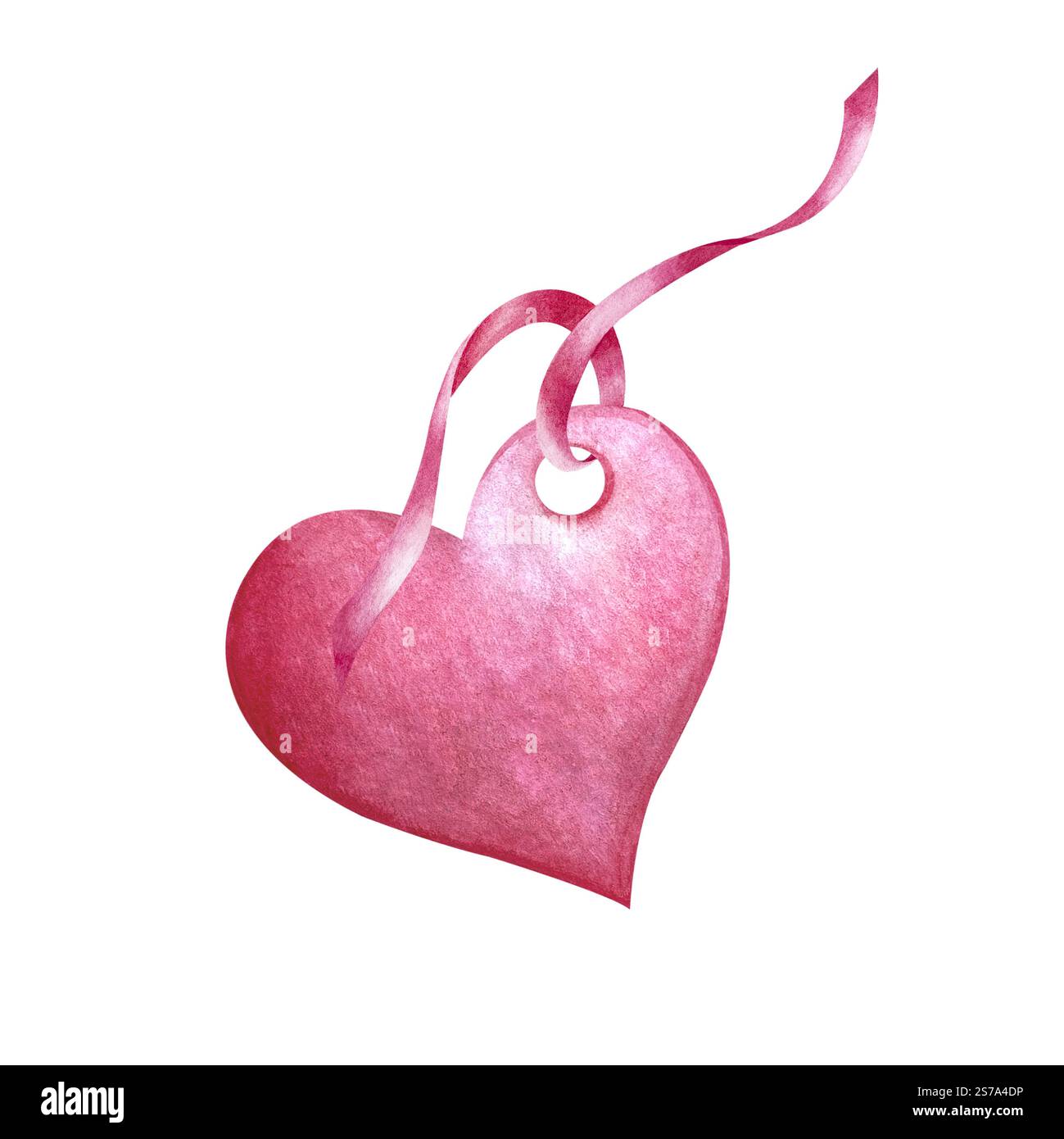 Paper tag in the shape of a heart with pink ribbons. Watercolor ...