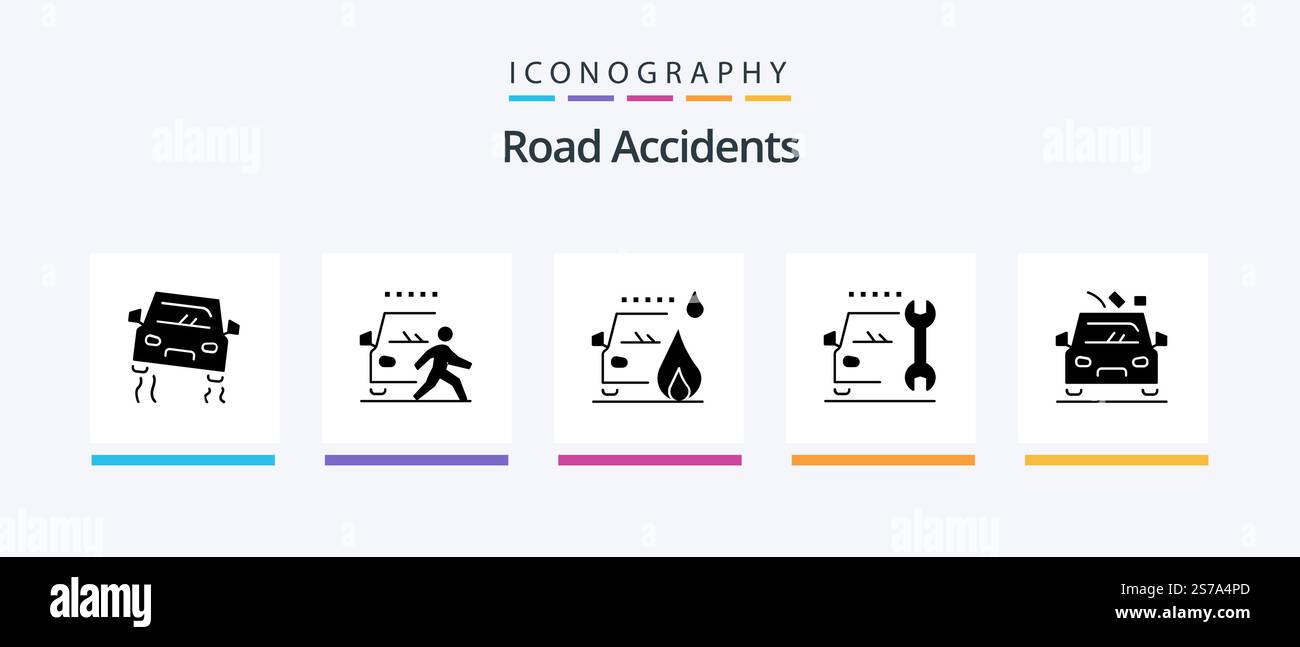 Road Accidents Glyph 5 Icon Pack Including car. repair. road ...