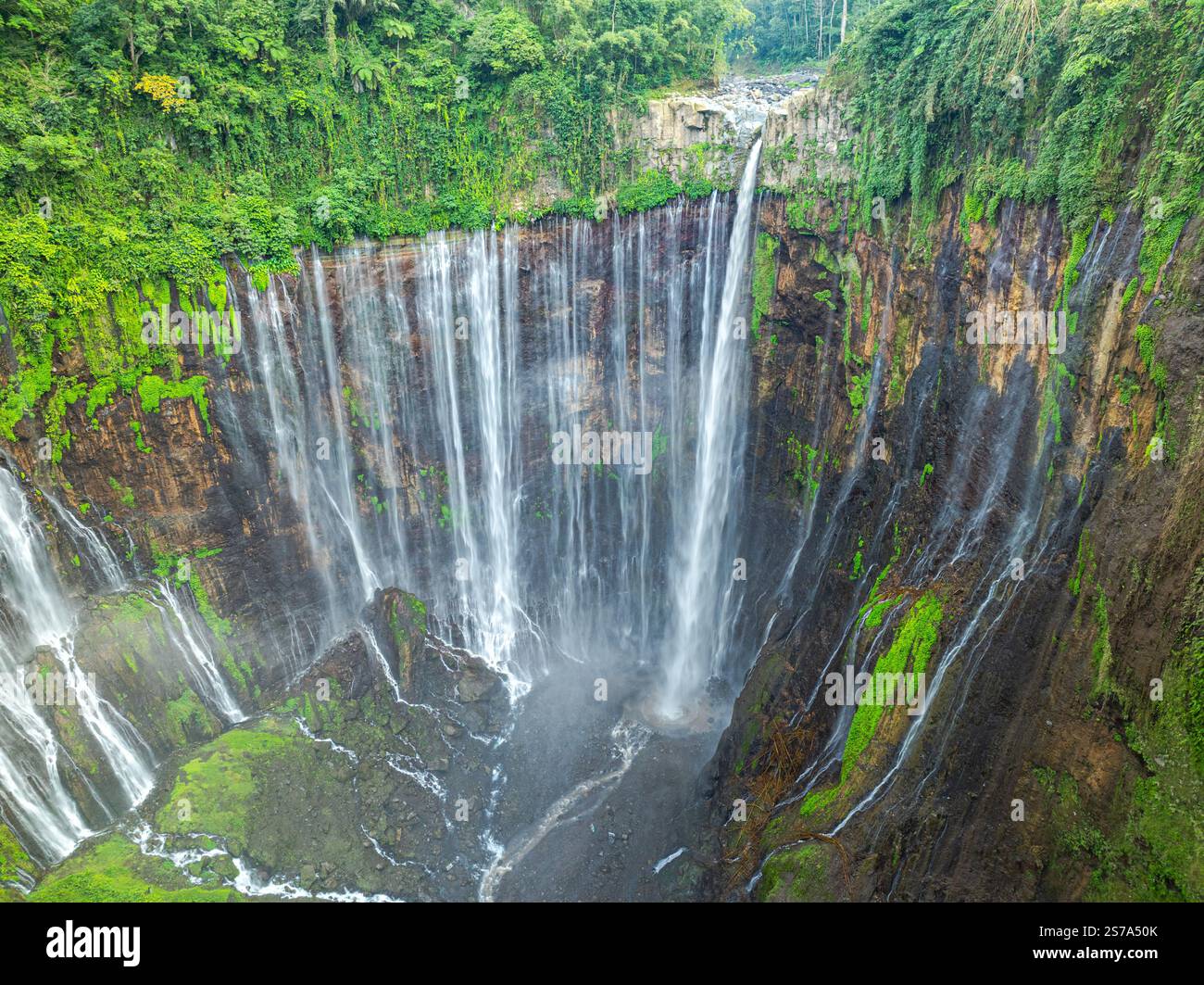 Amazing aerial view Many streams of water flow down in all directions ...